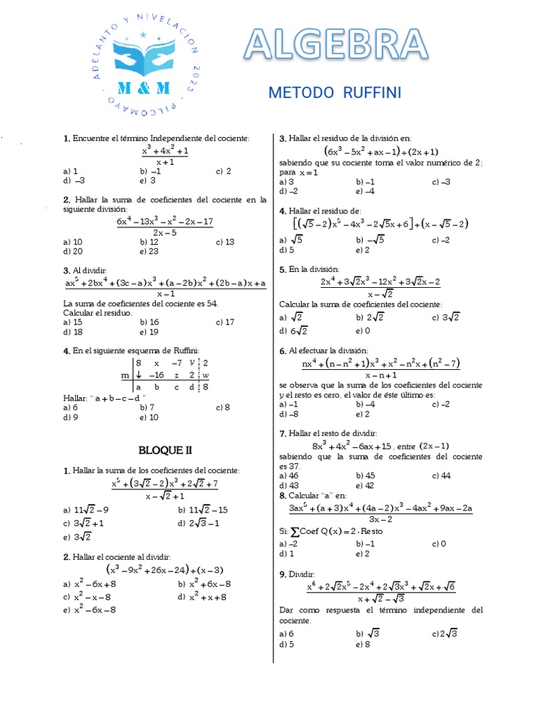 Algebra-Metodo Ruffini | PDF | División (Matemáticas) | Matemáticas