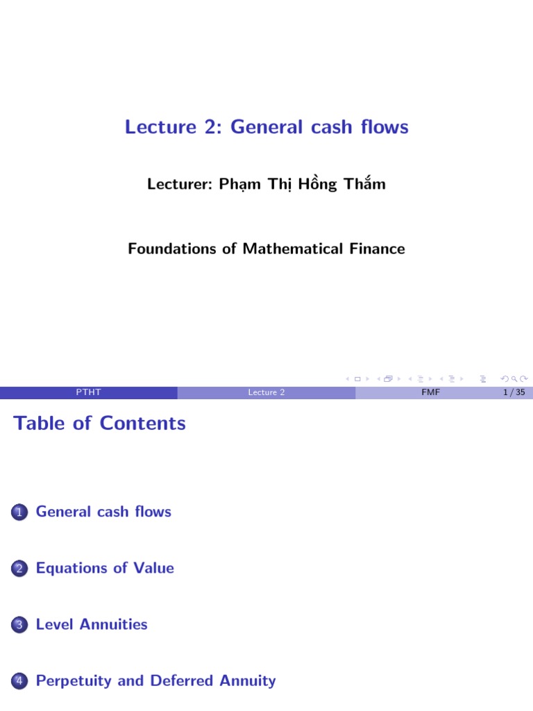 Lecture 2: General cash flows: Lecturer: Phạm Thị Hồng Thắm | Download Free PDF | Present Value ...