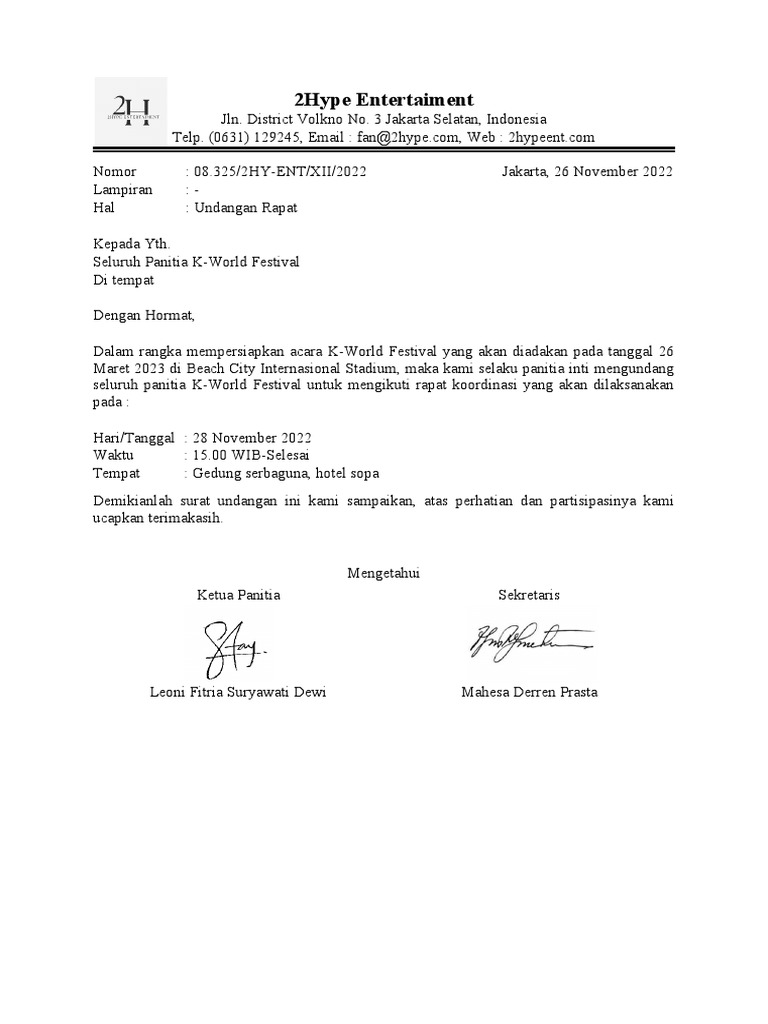 Surat Undangan Rapat Panitia baru | PDF