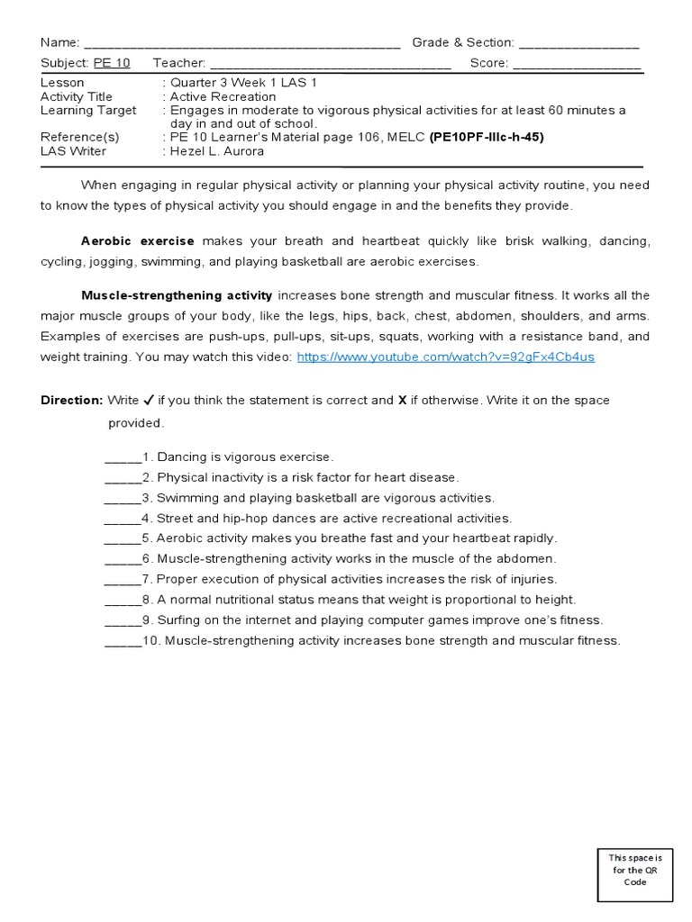 Active Recreation PE 10 Lesson Plan | PDF