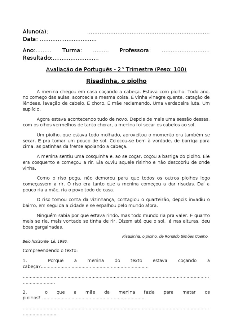 Prova de Português - 2 Trimestre | PDF | Lazer