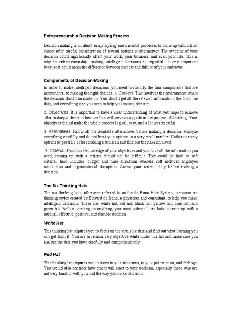 Entrepreneurship Decision Making Process | PDF | Decision Making ... Entrepreneurship Decision Making Process | PDF | Decision Making ...