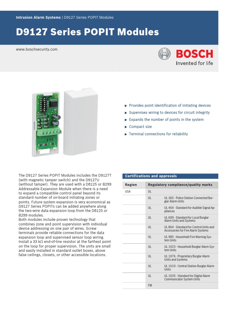 D9127 POPIT Modules Data Sheet enUS 2538276107 | PDF | Security Alarm ...