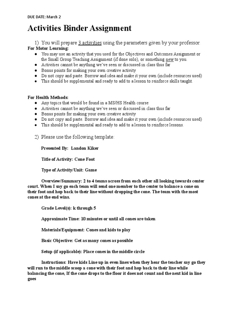 Activities Binder Assignment 1 | PDF | Teaching | Communication