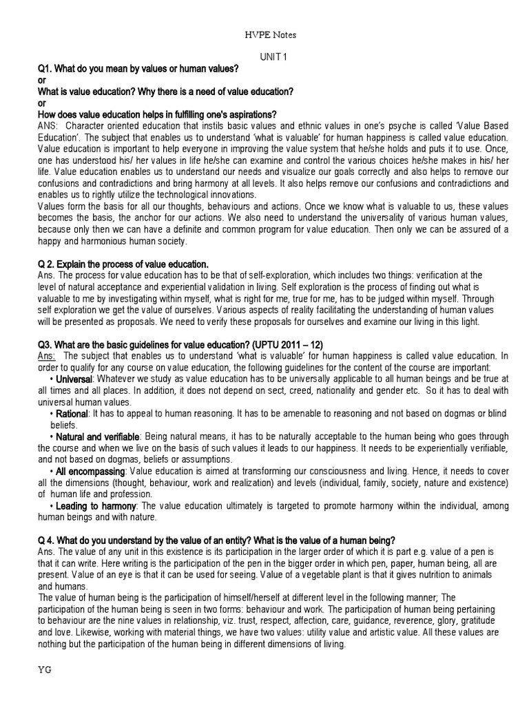 HVPE Notes Unit 1,2 | PDF | Happiness | Contentment