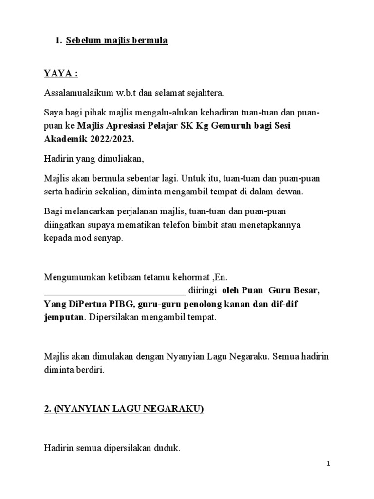 Sebelum Majlis Bermula Yaya | PDF