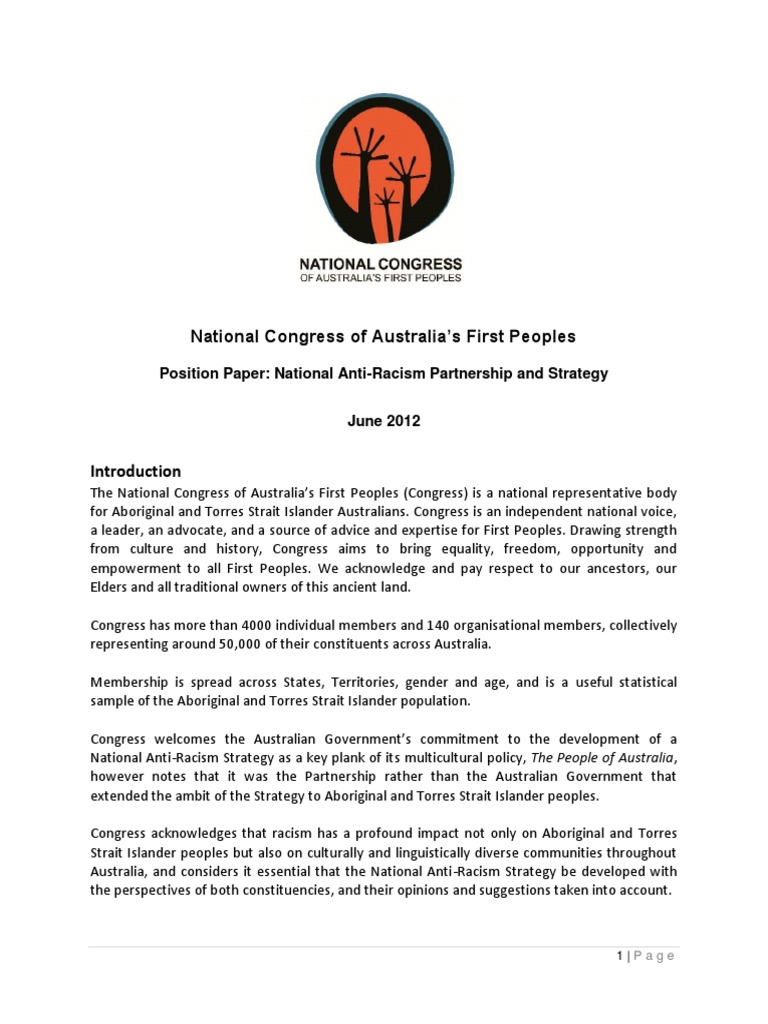 National Congress of Australia’s First Peoples Position Paper on Anti ...