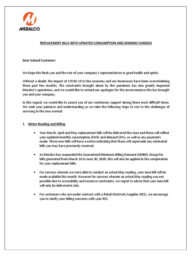 Letter To Meralco Corporate Partners June 11, 2020 PDF | PDF | Economies
