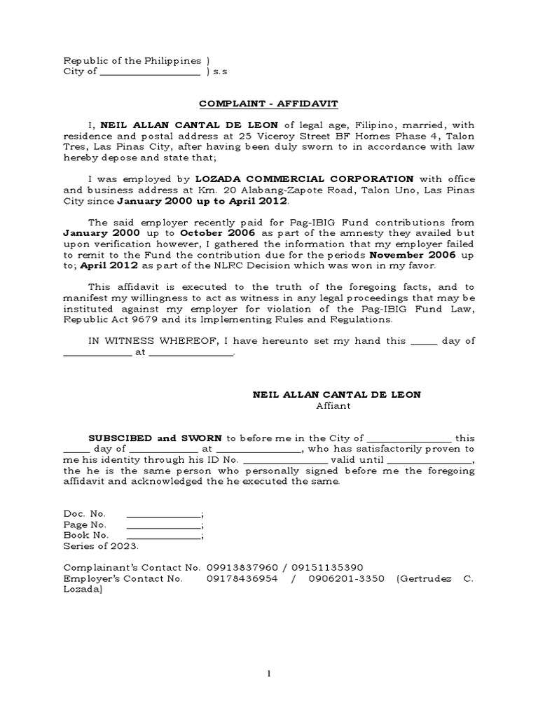Complaint Affidavit Pag Ibig Fund | PDF | Affidavit | Government