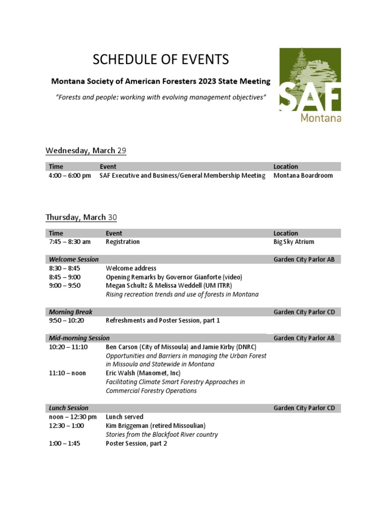 MT SAF 2023 Agenda Final | Download Free PDF | Forestry | Forests