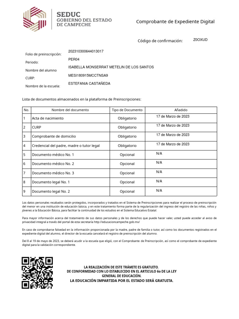 Comprobante de Expediente Digital Z0OXUD | PDF | Educación primaria