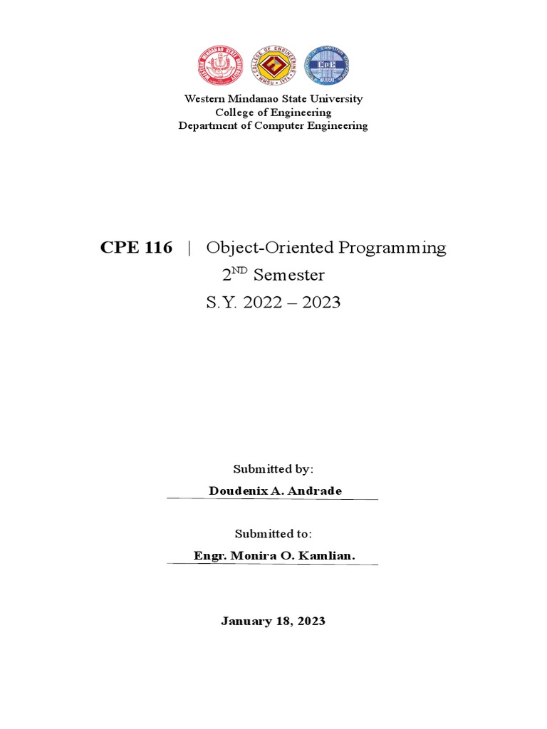 CPE 116 Object-Oriented Programming Report | PDF