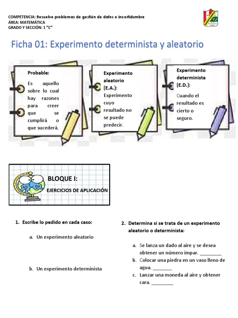ficha 01 experimento determinista y aleatorio | PDF | Jugando a las ...