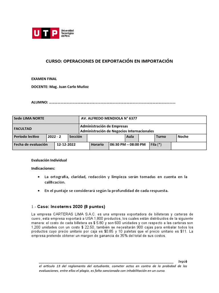 FINAL Oper. de Export - Import | PDF | Transporte | Comercio