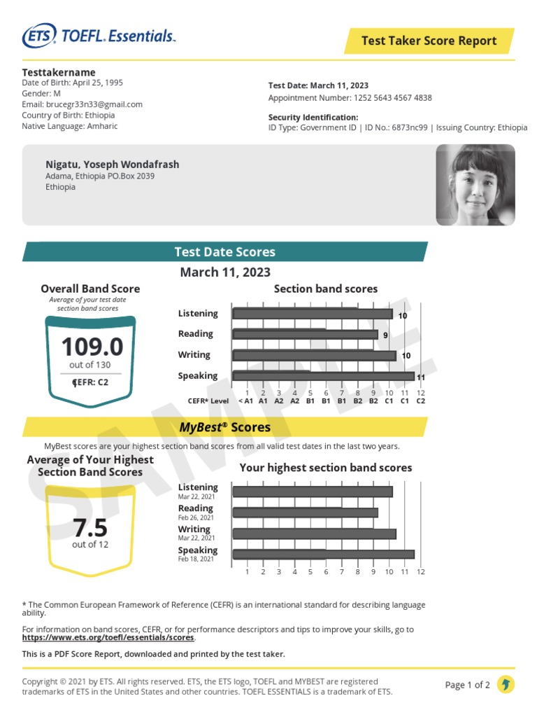Toefl Essentials Sample Score Report | PDF | Test Of English As A ...