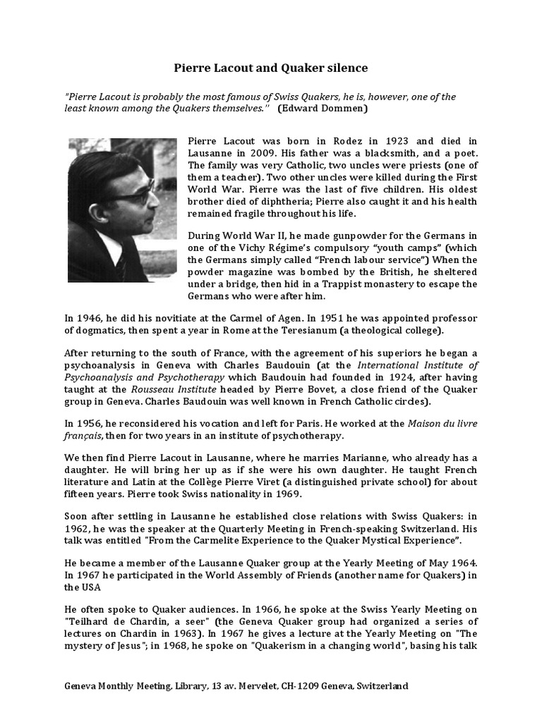 Pierre Lacout's Journey from Catholic Priest to Prominent Swiss Quaker ...