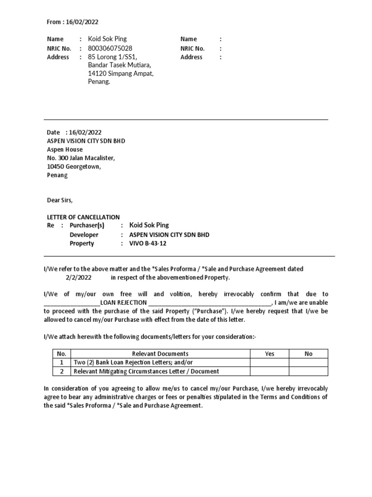 Letter of Cancellation | PDF | Indemnity | Business