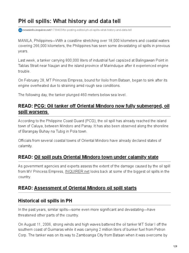 PH Oil Spills What History and Data Tell | PDF | Oil Spill | Ships