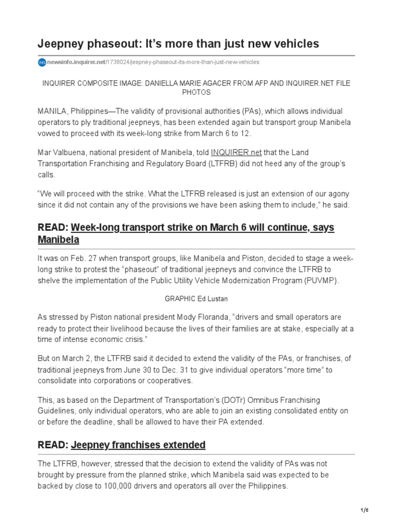 Jeepney Phaseout Its More Than Just New Vehicles | PDF | Public ...