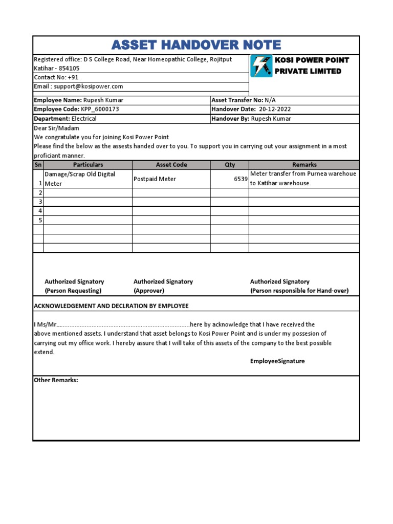 Meter Handover-Katihar Kosi - Power PDF | PDF
