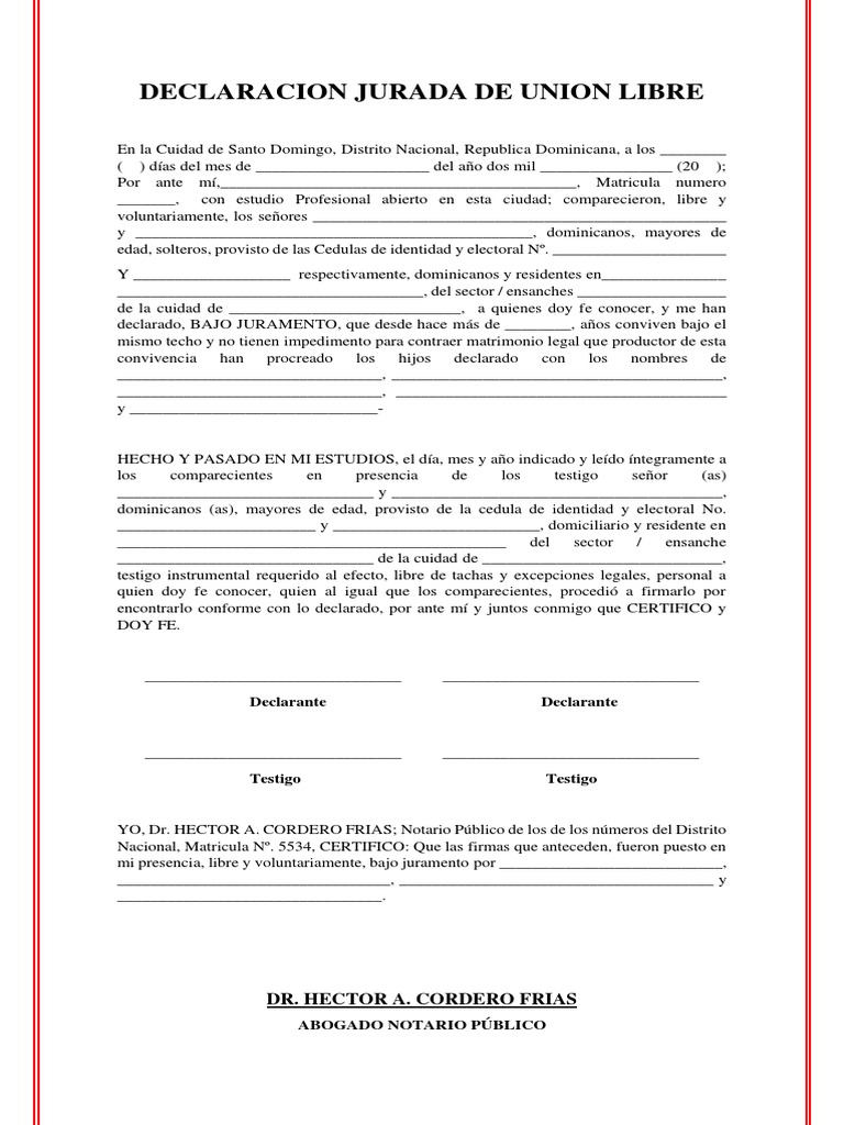 Declaracion Jurada de Union Libre | PDF | Instituciones sociales | Justicia