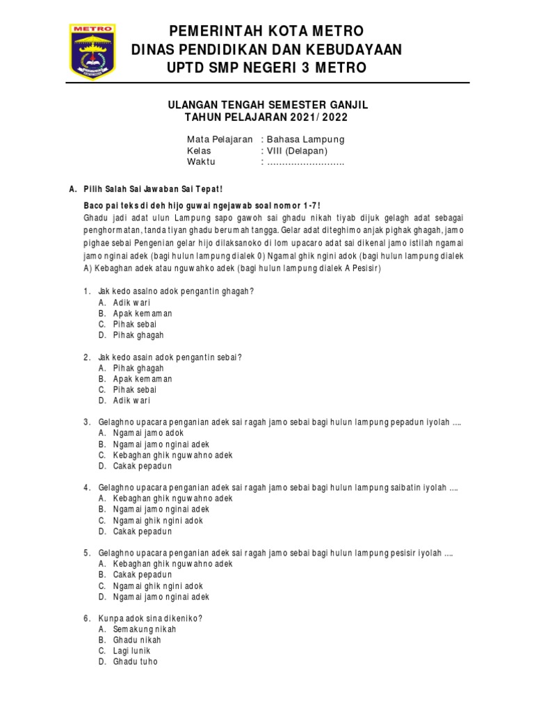 Soal Mid Semester Kelas 8 | PDF