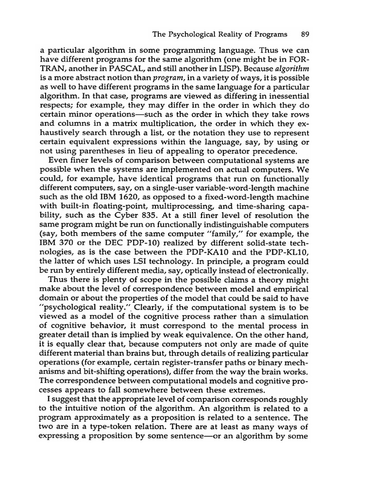 The Appropriate Level of Comparison Between Computational Models and ... The Appropriate Level of Comparison Between Computational Models and ...
