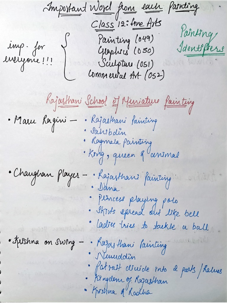 Painting Identifiers Class 12 Fine Arts PDF | PDF