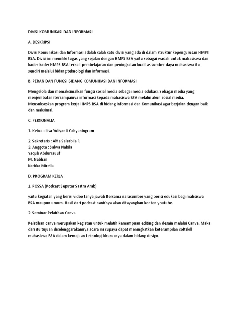 Divisi Kominfo | PDF