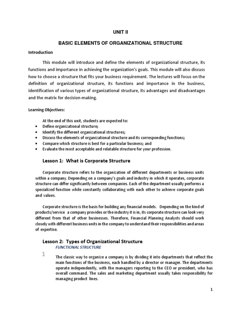 Unit II Basic Elements of Organizational Structure | PDF ...