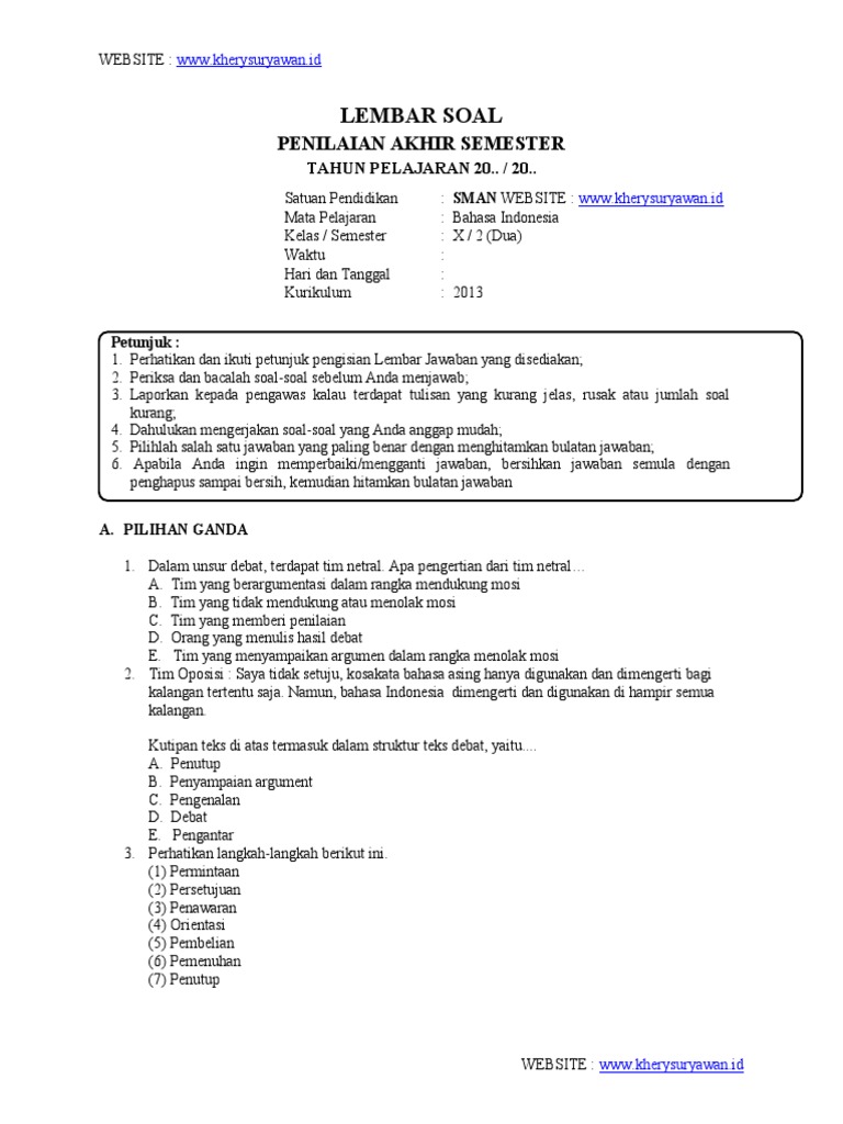 Soal PTS B.indonesia Kelas X | PDF | Seni & Disiplin Bahasa
