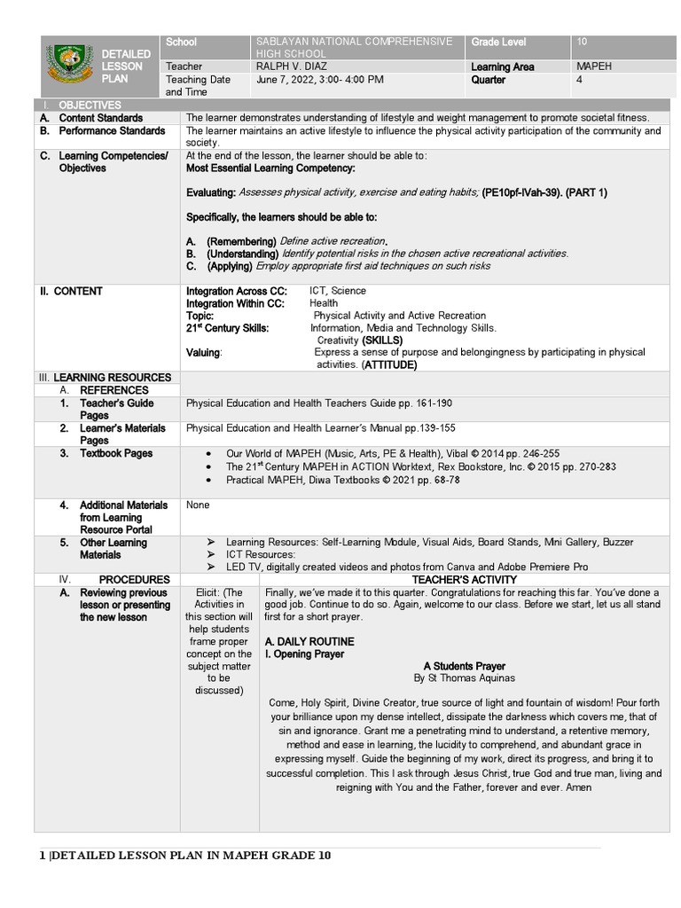 DLL Co2 Pe 1 | PDF | Learning | Recreation