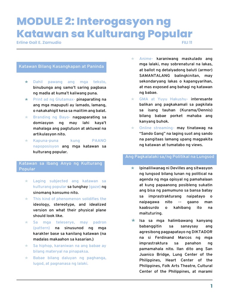 Module 2 - Katawan Sa Kulturang Popular | PDF