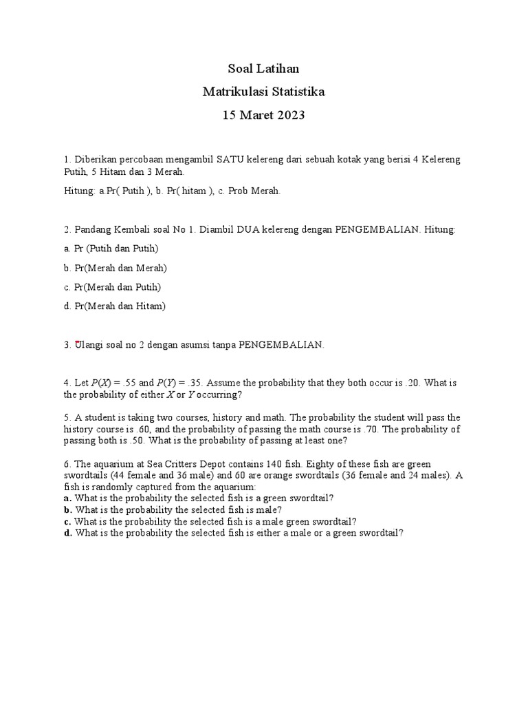 70 - Soal Latihan - Mar14 | PDF | Mathematics | Probability And Statistics