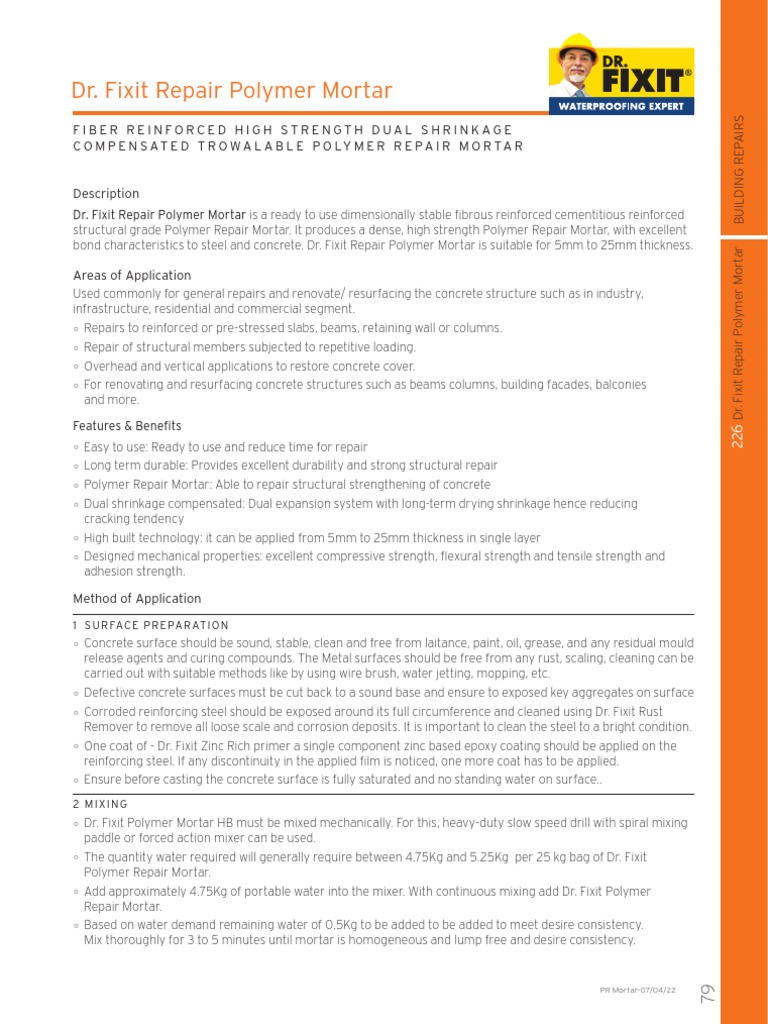 226 Dr. Fixit Repair Polymer Mortar | PDF | Concrete | Corrosion
