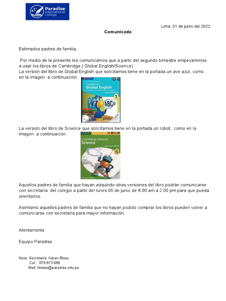 Comunicado Libros Cambridge Corregido. 1 | PDF