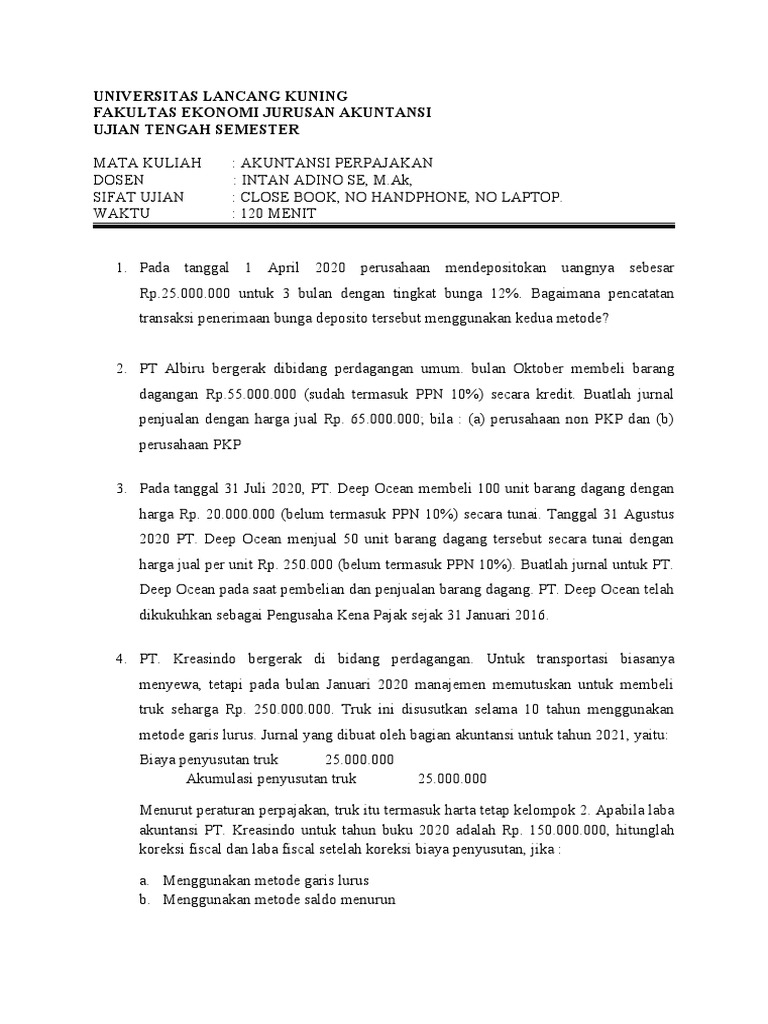 Soal UTS Akuntansi Perpajakan | PDF