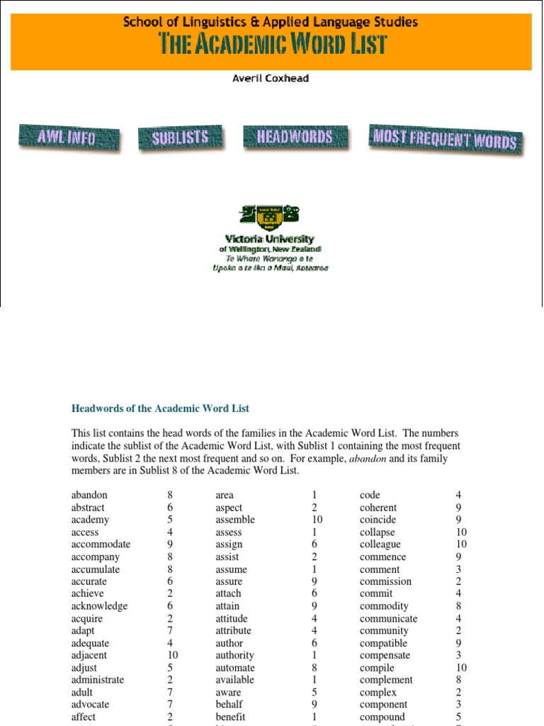 Coxhead(2000).Academic Word List.awlheadwords | Gender | Gender Studies