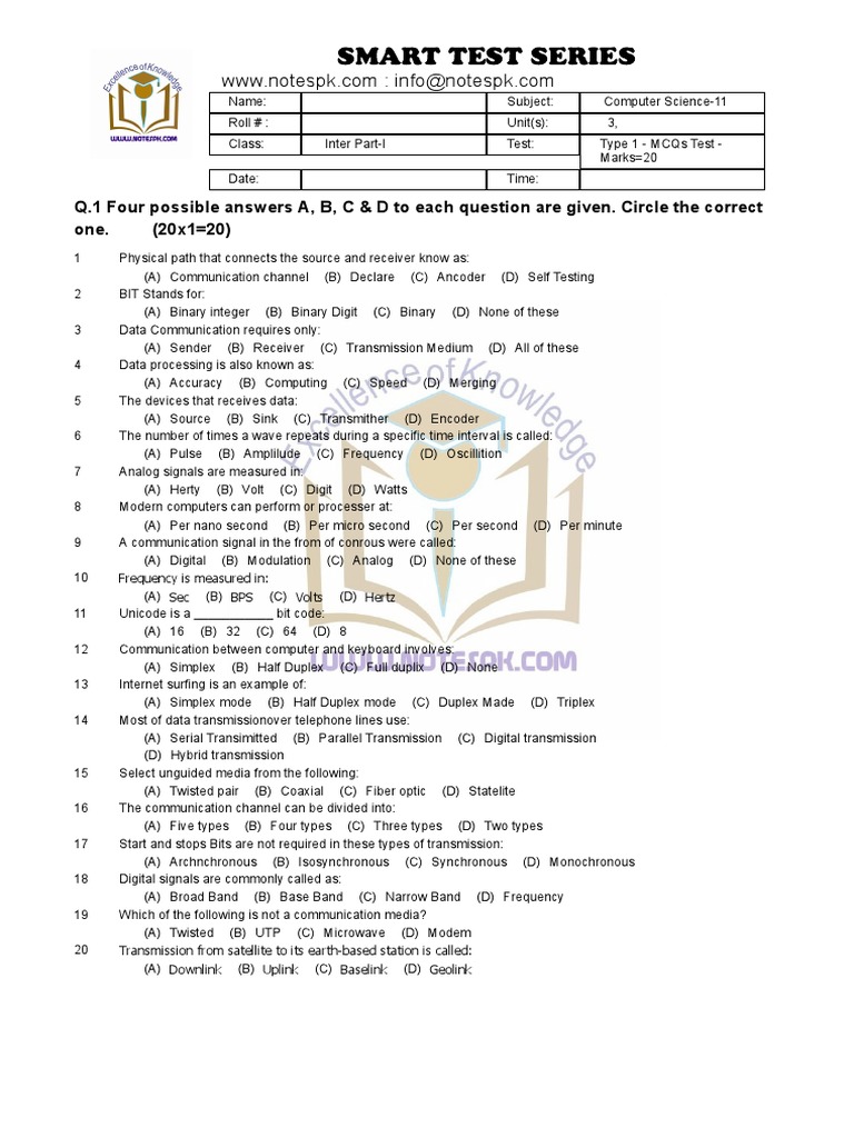 11th Computer Science Chapter 3 Test 1 MCQs PDF | PDF | Duplex ...