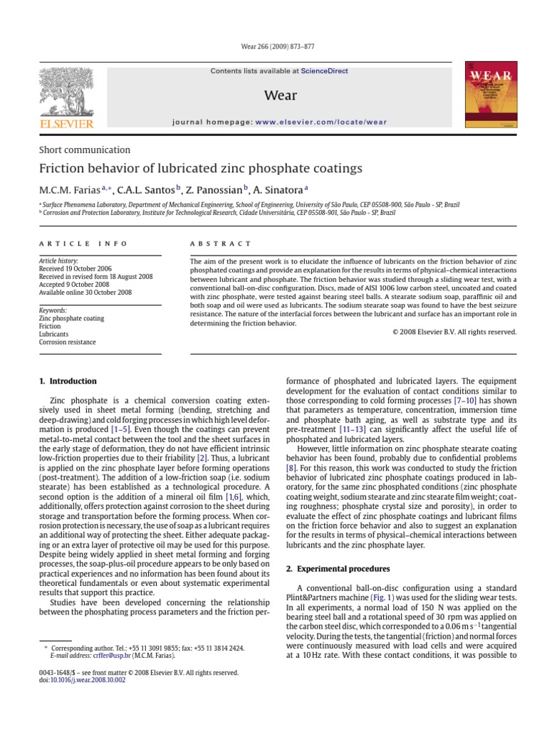 Friction Behavior of Lubricated Zinc Phosphate Coatings | PDF ...