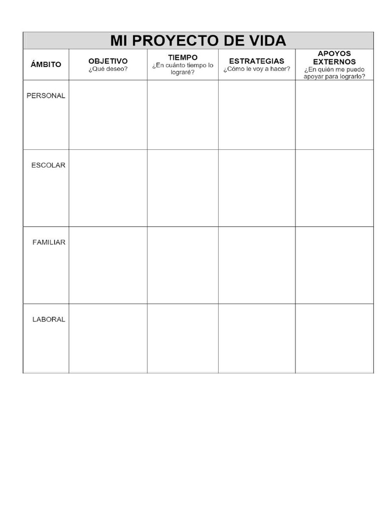 FORMATO PROYECTO VIDA | PDF