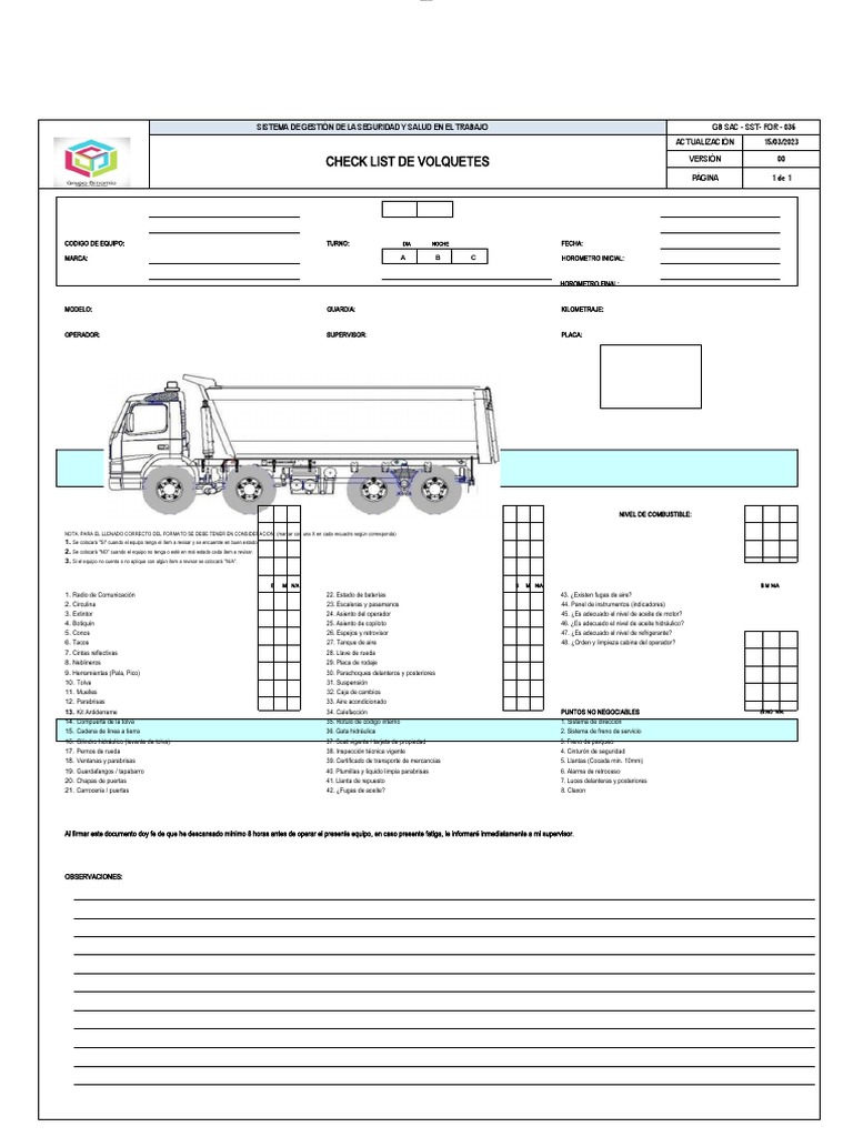 Checklist de Seguridad para Volquetes | PDF | Vehículos de ruedas ...