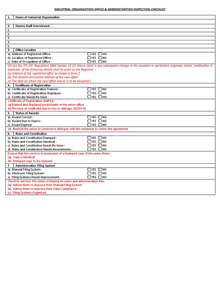 Industrial Organization Inspection Checklist | PDF | Government | Justice