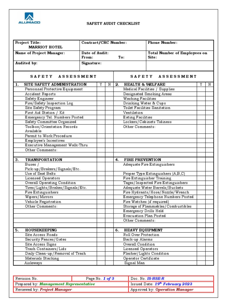 Safety Audit Checklist | PDF | Scaffolding | Manufactured Goods