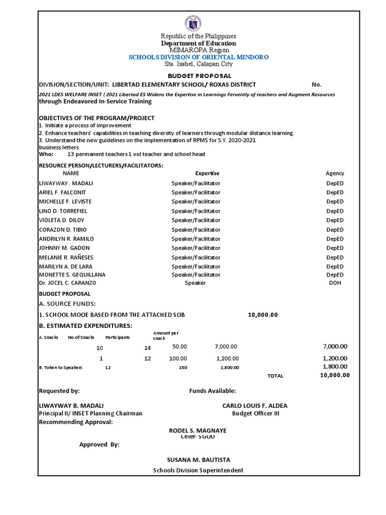 Budget Proposal For TRAININGS | PDF
