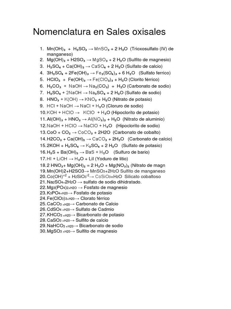 Reacciones y Nomenclatura de Oxisales | PDF