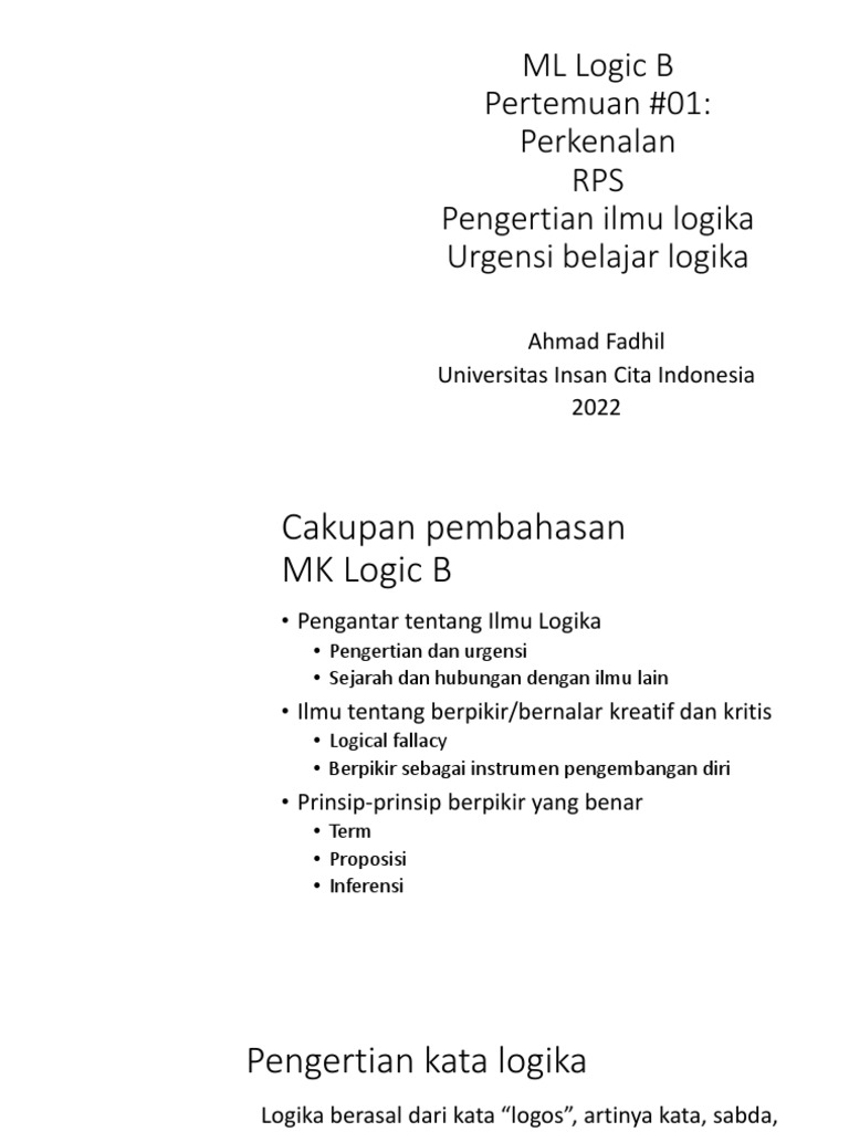 01 Perkenalan RPS Pengertian Dan Urgensi Ilmu Logika PDF | PDF