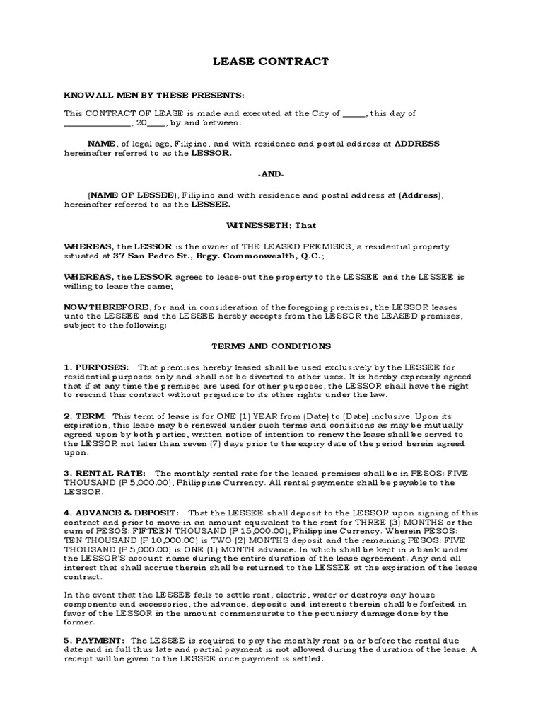Lease Contract Template | PDF | Lease | Natural Resources Law
