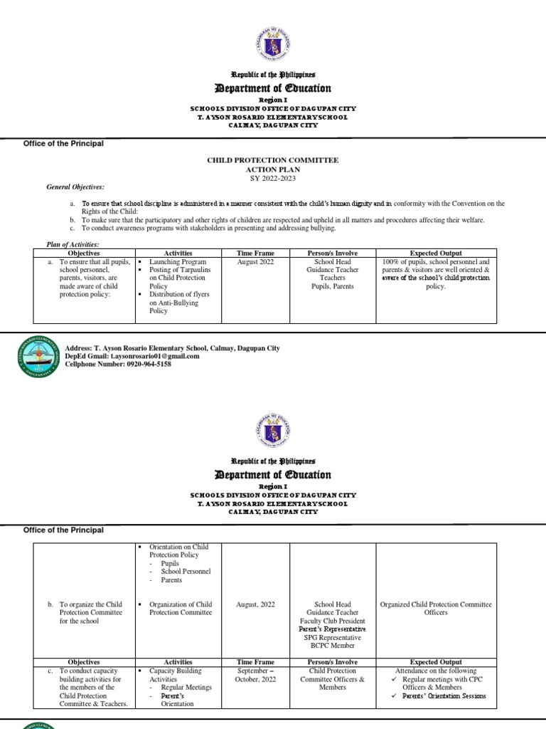 Child Protection Committee Action Plan SY 2022-2023 (SCRIBD) | PDF ...