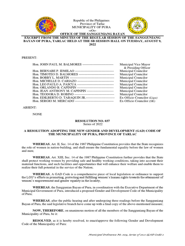 Municipal Ordinance No. 009 Series of 2022 Updated GAD Code PDF | PDF ...